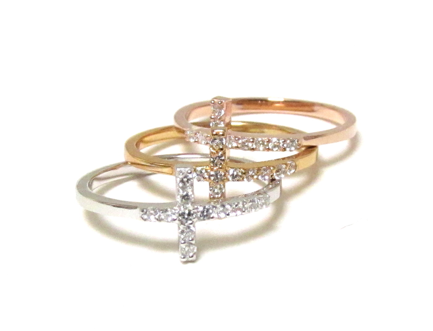 Sideways Cross Ring-rose Gold Over 925 Sterling Silver With Hand Set Cz ...